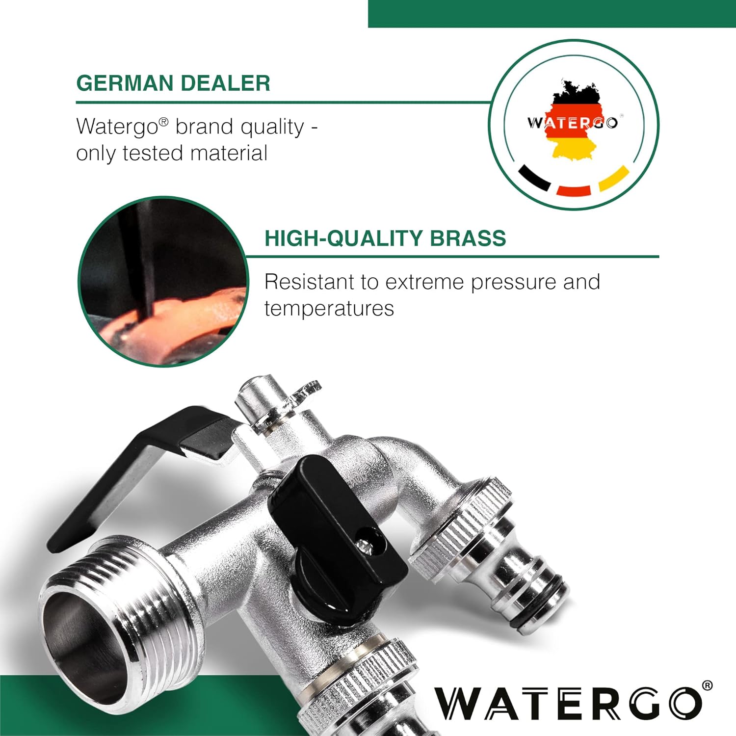 WATERGO Premium Double Outlet Faucet 1/2 inch Black / Double Brass ...