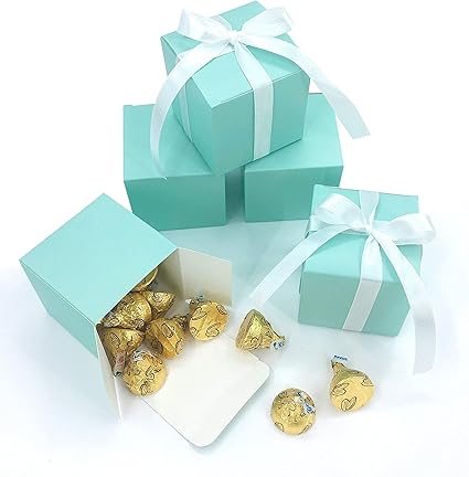 Amazon.com: Small Cube Turquoise Candy Treat Boxes Bulk Teal Blue Gift ...