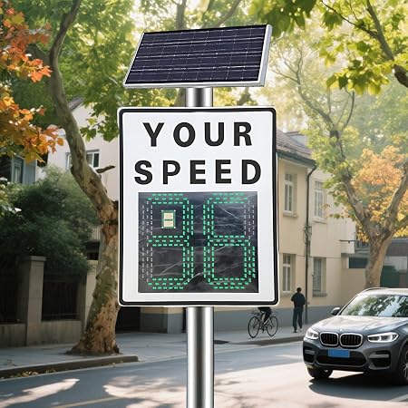 QAZXDRFG Solar Powered Speed Radar Sign 23.6"X35.4" L-ED Limit Display ...
