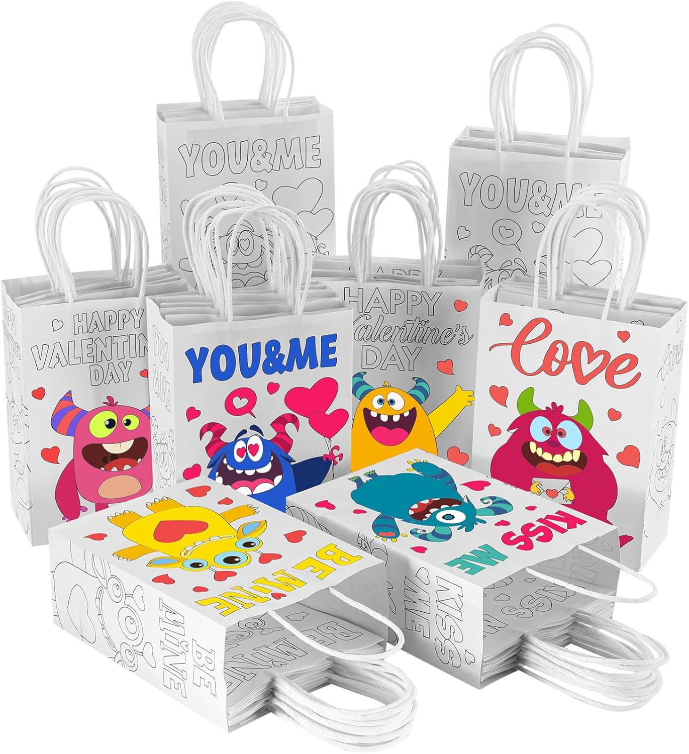 Amazon.com: Engrowtic 36 Pieces Valentine's Paper Gift Bags Color Your ...