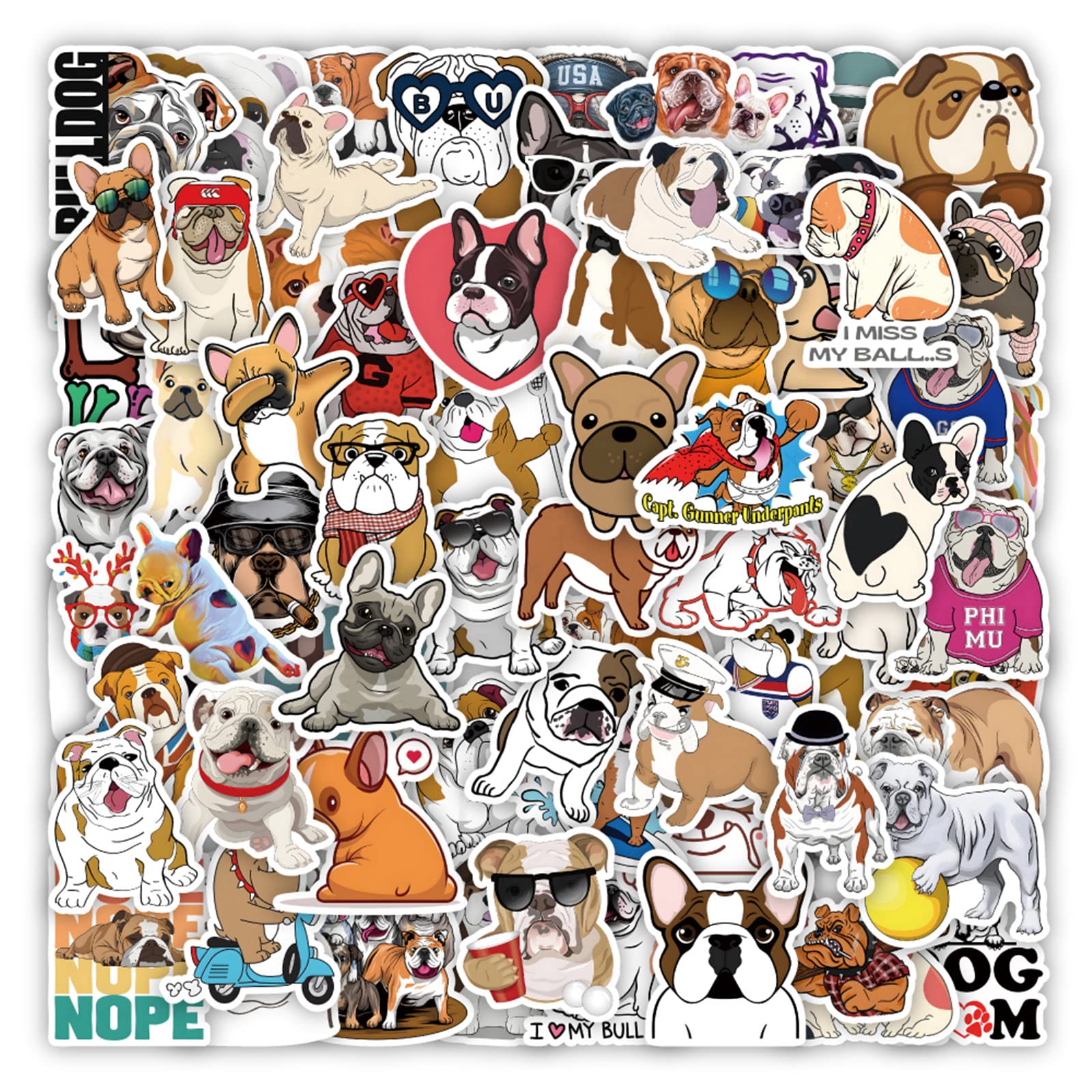 Amazon.com: Bulldog Stickers 100Pcs Pack Cute Bulldogs Vinyl Decals ...