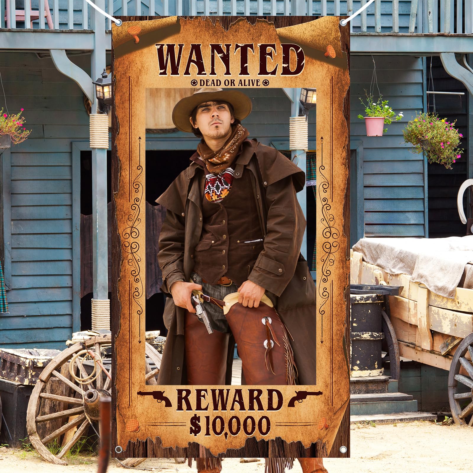 Amazon.com: YQUQWN Western Wanted Photo Booth Props Wild West Party ...