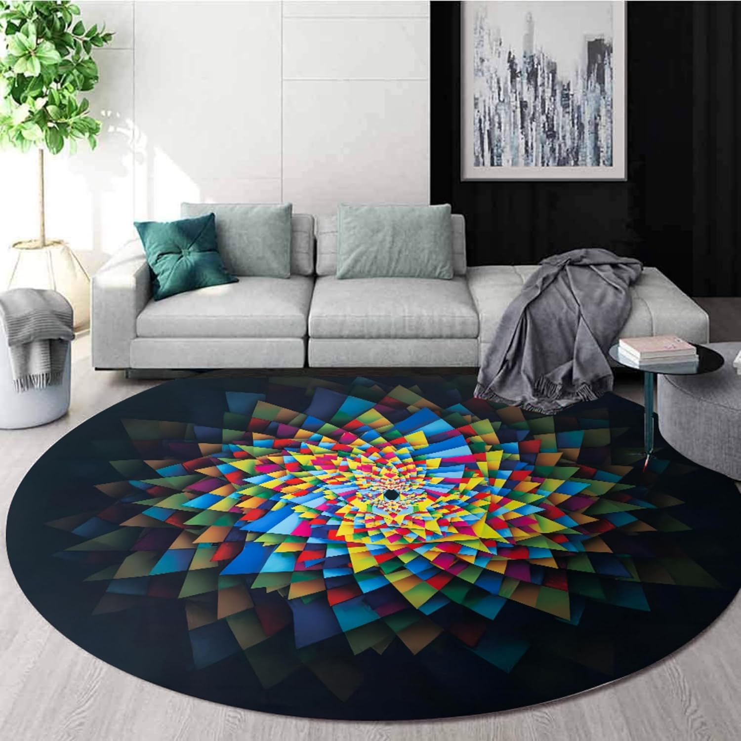 Amazon.com: ZRCWXFP 3D Printed Round Rug,4ft, A Rainbow-Colored Mosaic ...