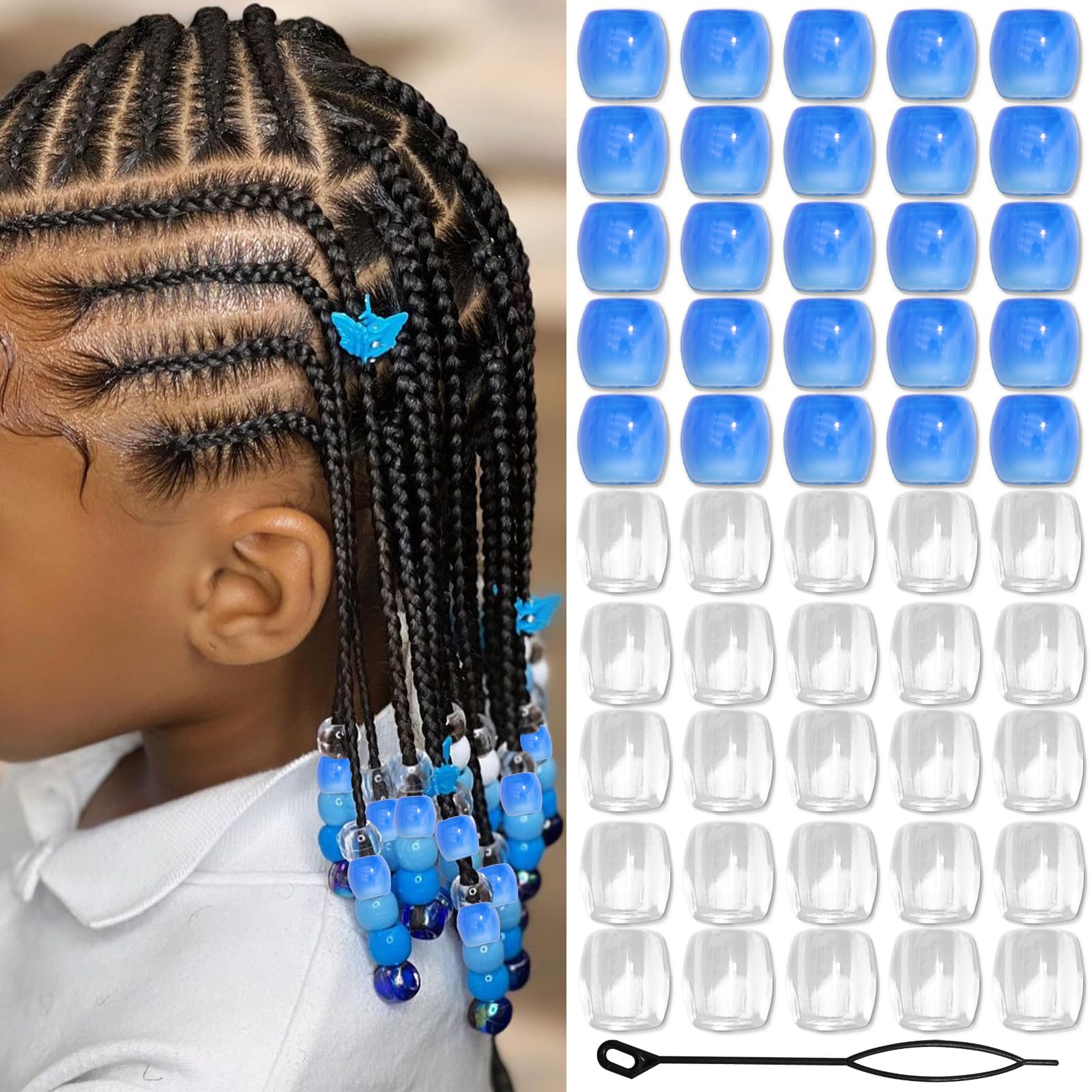 Amazon.com : VENOFEN 50PCS Blue Hair Beads for Braids Clear Beads Loc ...