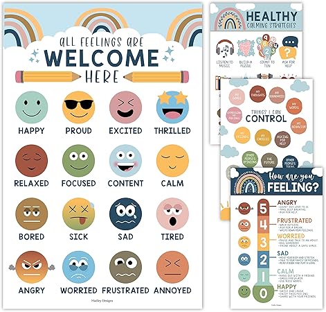 Hadley Designs Feelings Chart For Kids Ages 4-8 - Emotions Chart For ...