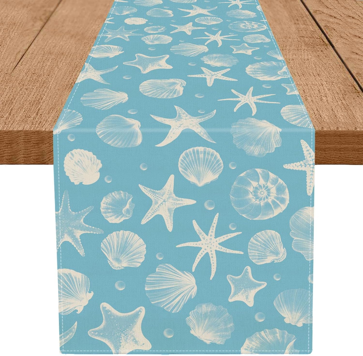 Amazon.com: Summer Table Runner Coastal Starfish Shell Jellyfish ...