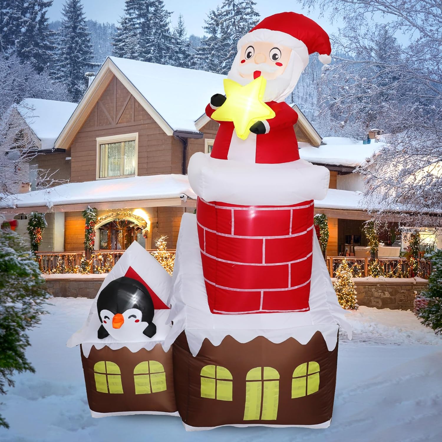 Amazon.com: DearSun 7FT H Christmas Inflatable Santa Claus in Chimney ...