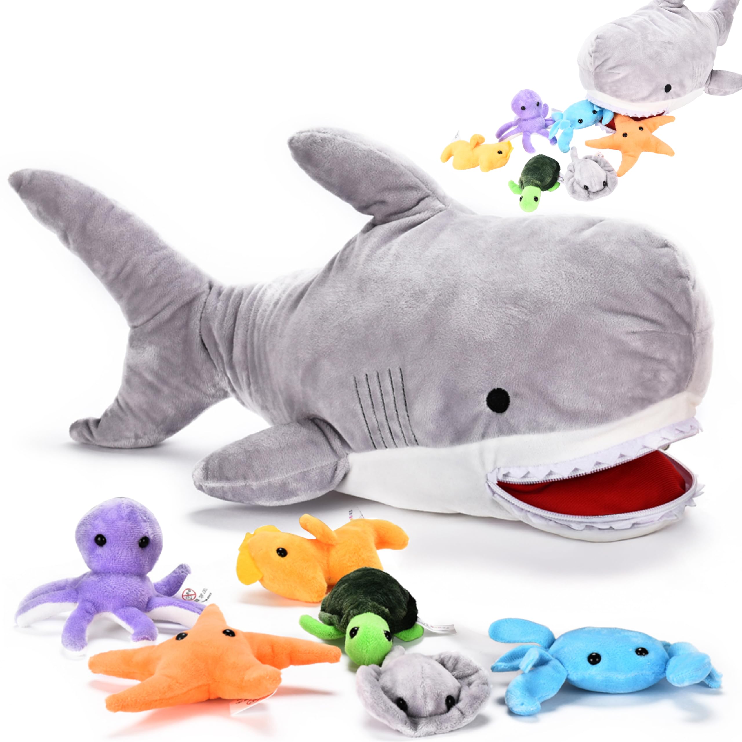 Amazon.com: Shark Stuffed Animal - Large Blahaj Shark Plushie with 6 ...