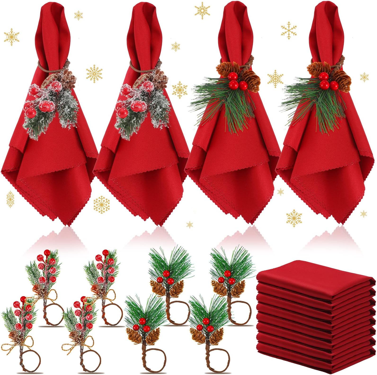 Amazon.com: EBOOT 16 PCS Christmas Napkins and Ring Set 8 PCS Red ...