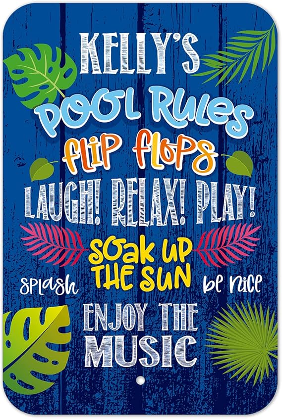 Amazon.com : Custom Blue Pool Rule Signs, Personalized Sign for Pool ...