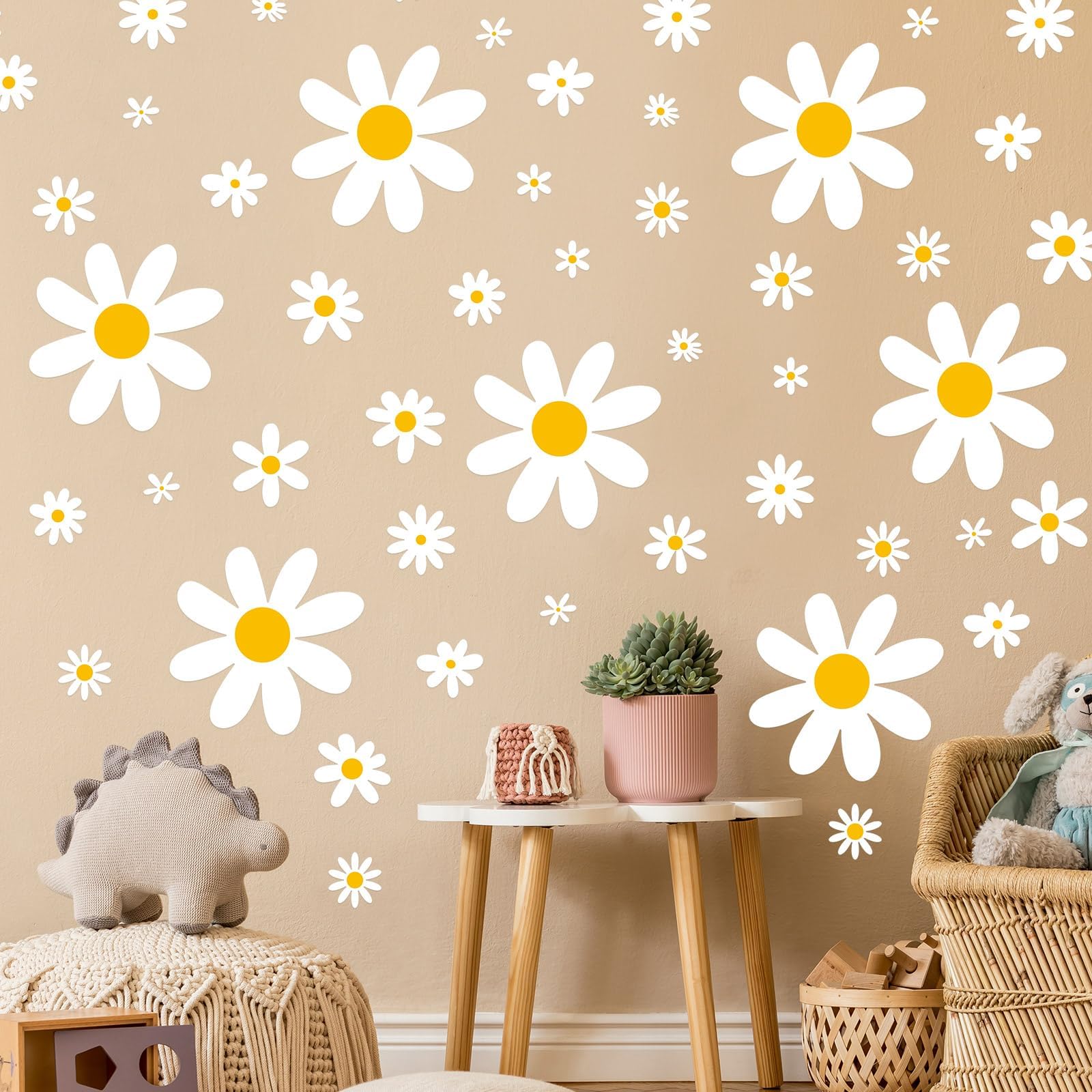 Amazon.com: Bremorou 36PCS Retro White Daisy Flower Wall Stickers ...