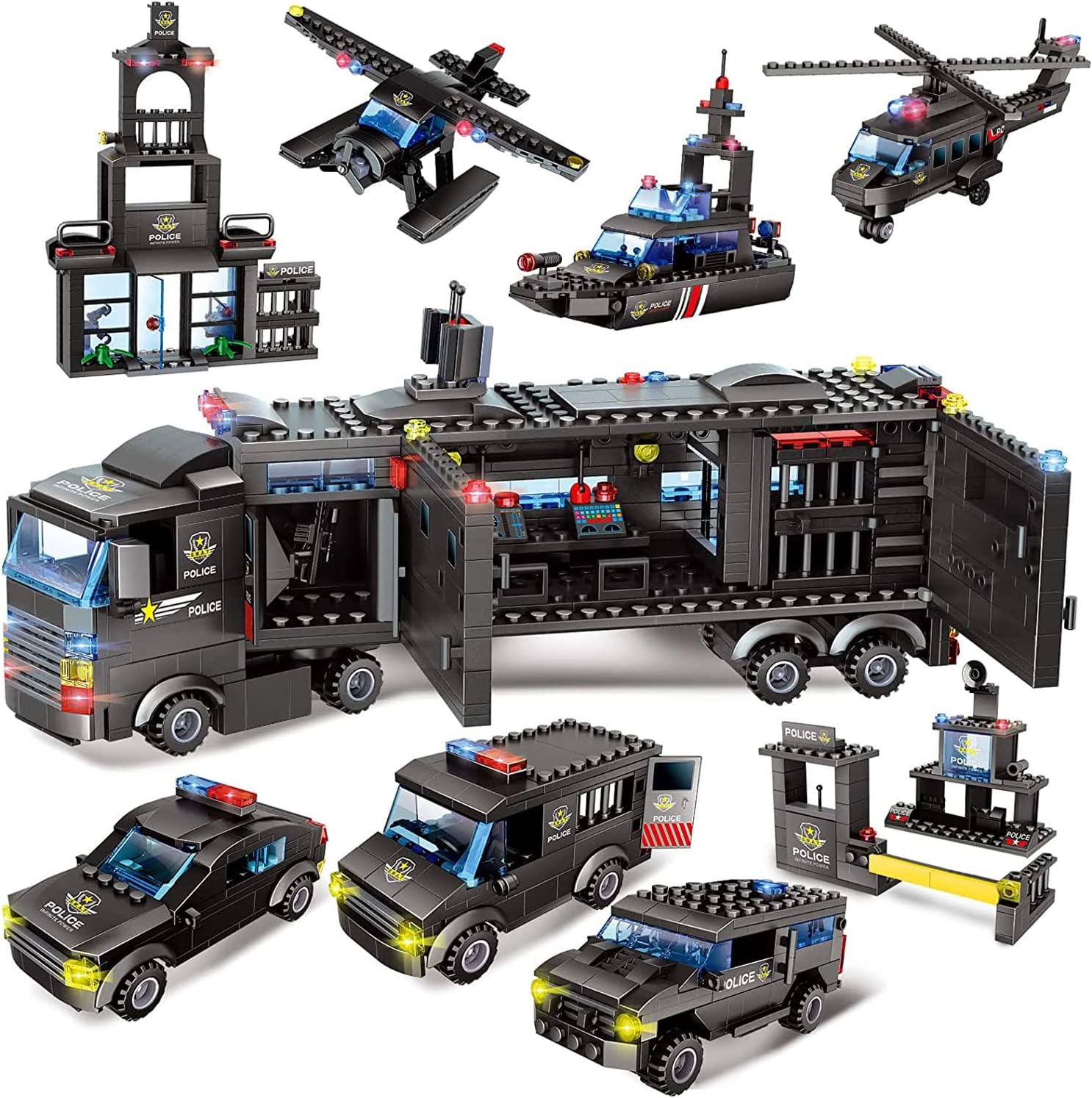 Buy City Police Car Building Blocks Kit, 1102Pcs 8 in 1 Army Military ...