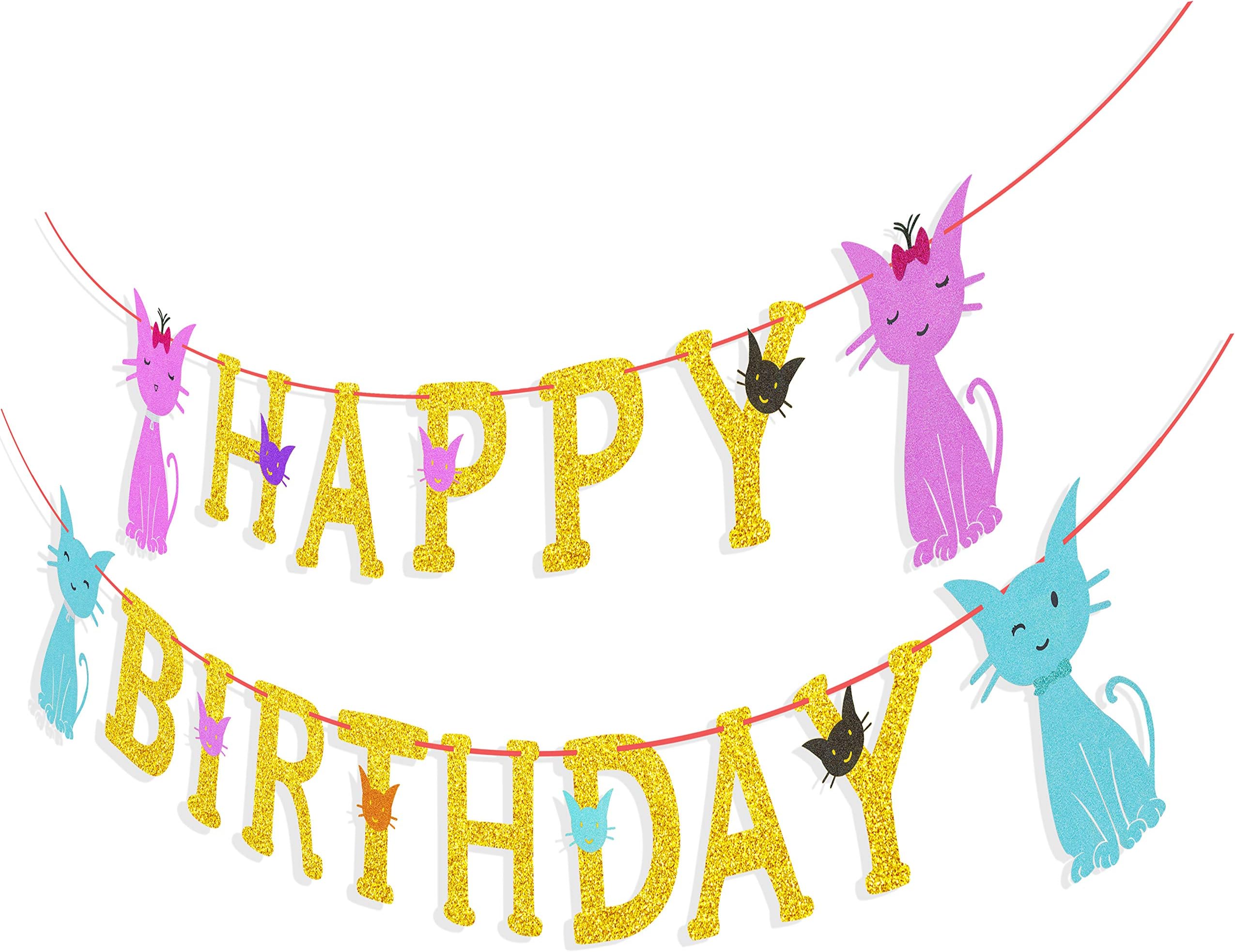 Amazon.com: Black Cat Birthday Party Banner - Meow Party Decoraions ...