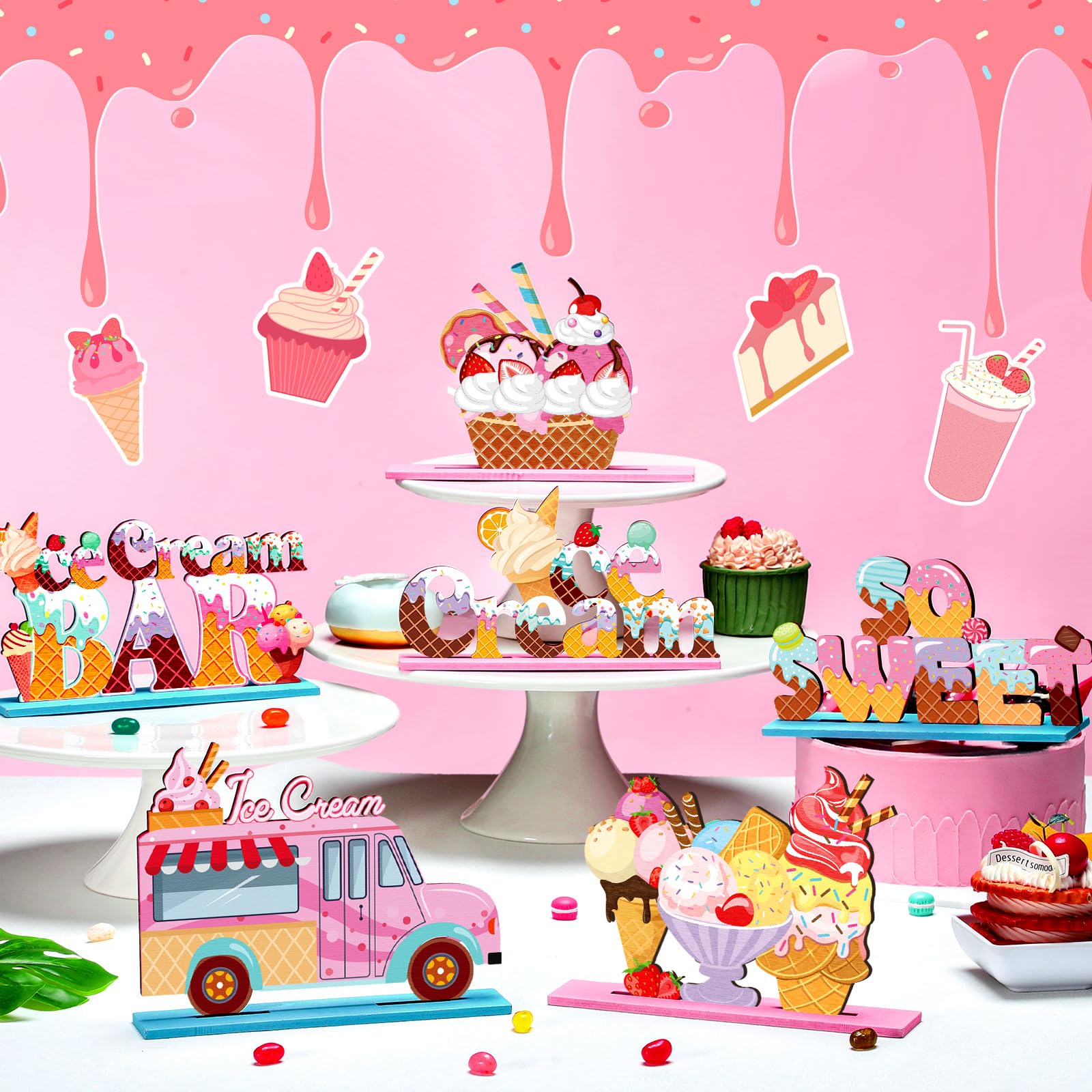 Snapklik.com : 6 Pcs Ice Cream Table Wooden Decorations Ice Cream Sign ...