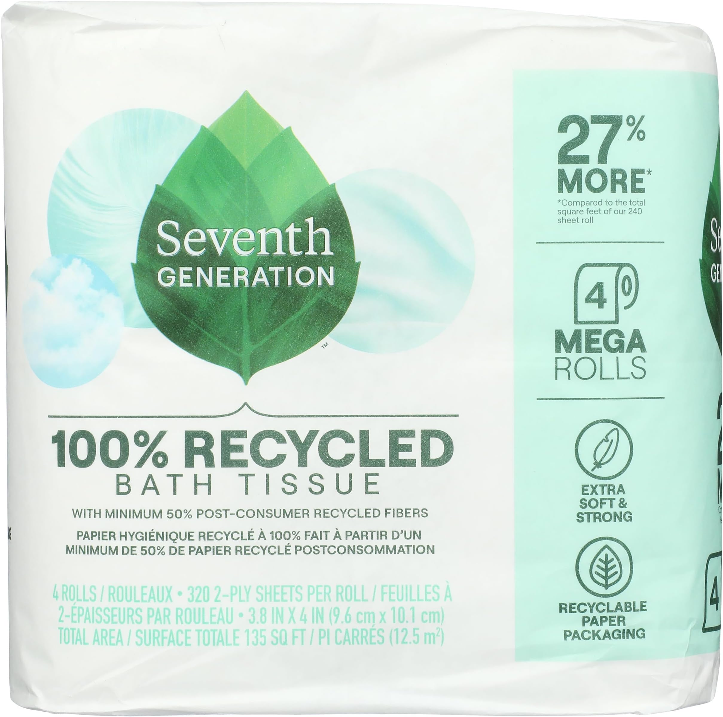 Amazon.com : SEVENTH GENERATION Bath Tissue 4 Roll 320 Sheet, 320 CT ...