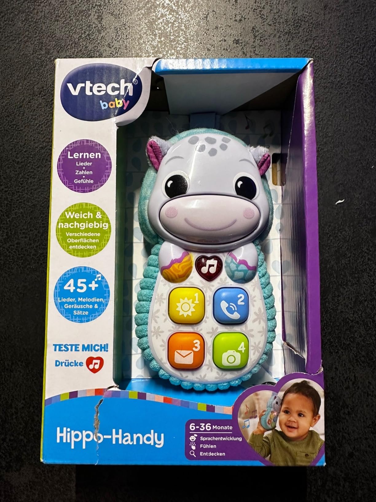 VTech Baby Hippo-Handy – Spielzeugtelefon in Nilpferd-Optik mit 5 ...