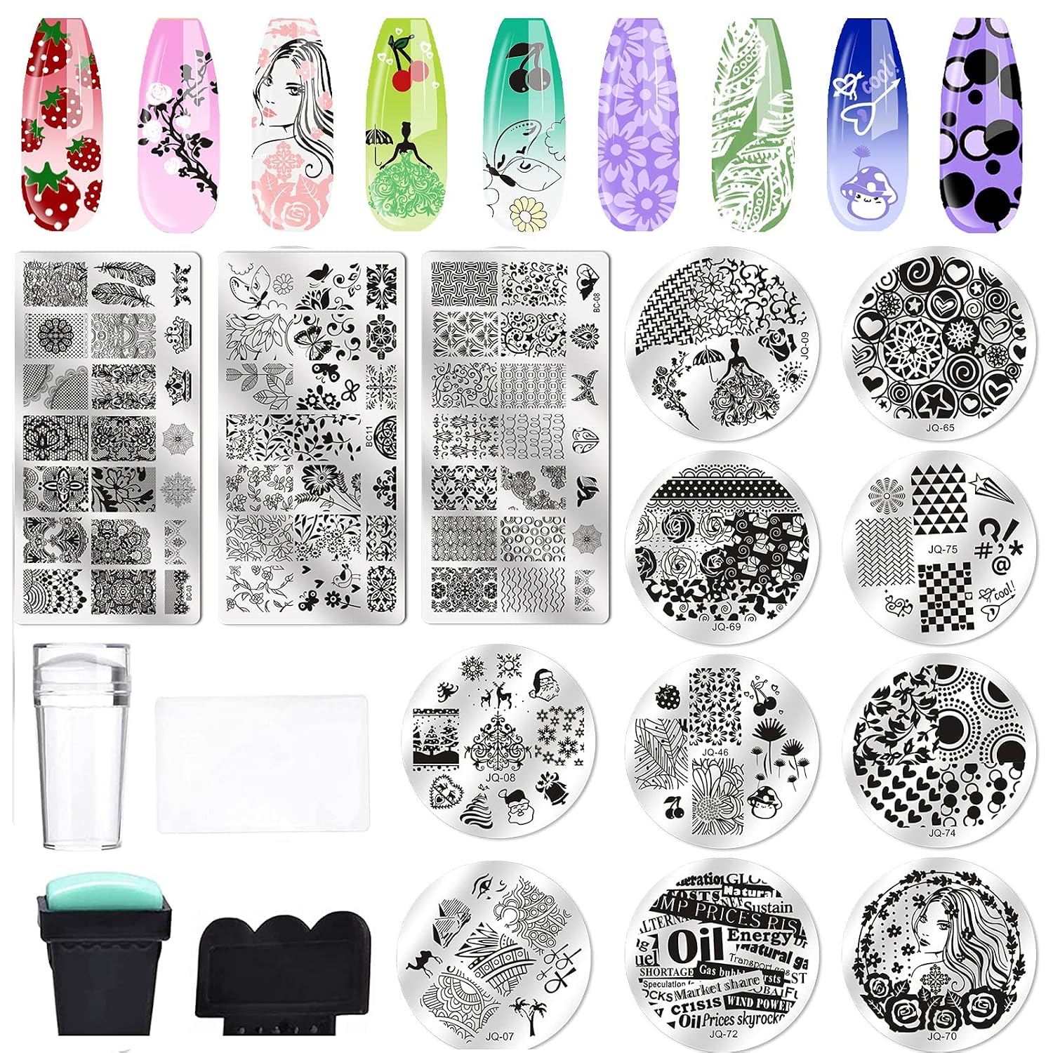 Amazon.com: Biutee Nail Stamping Plate Kit 2 Nail Stamper 13 Nail Art ...