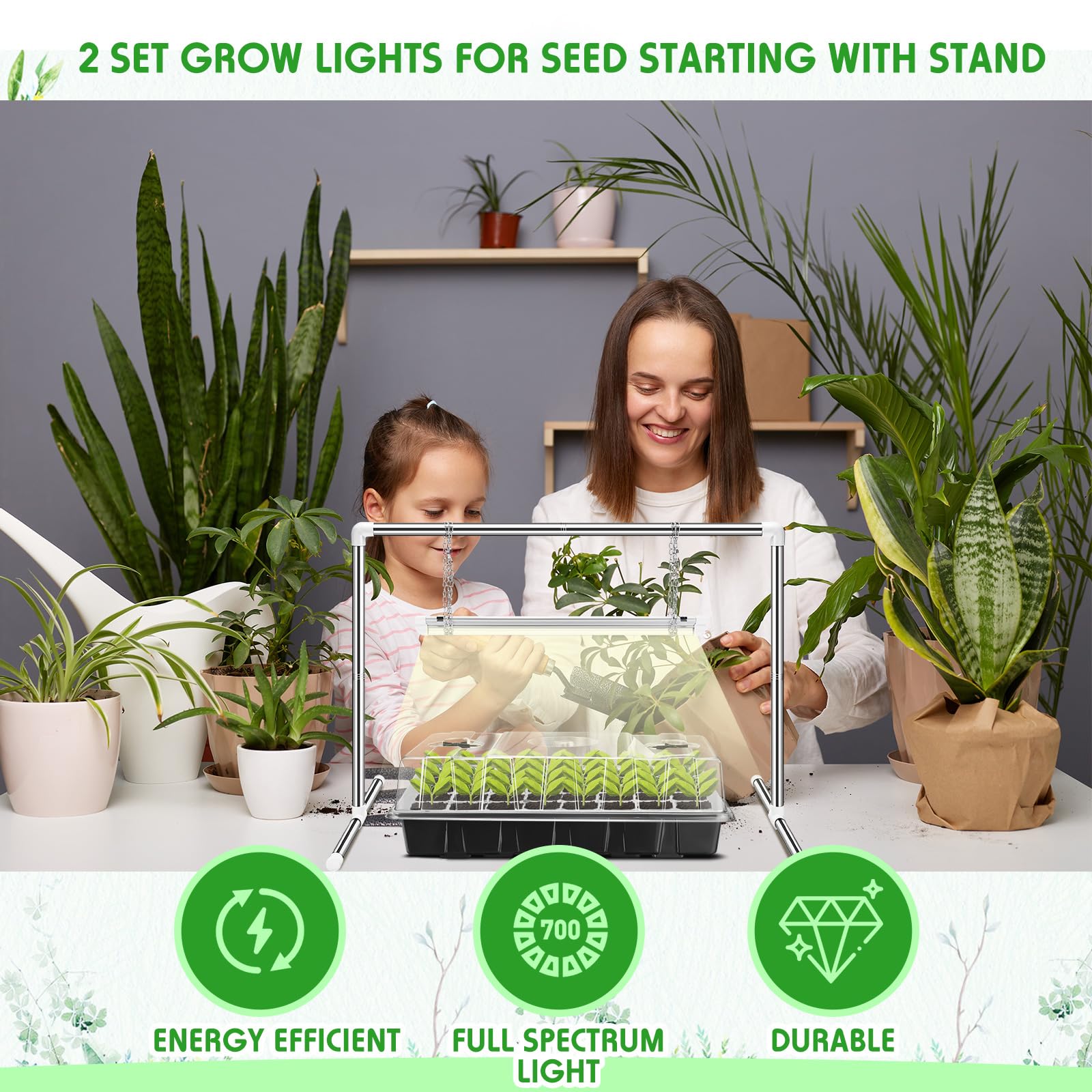 2 Set Seedling Grow Light with Stand Seeding Starter Set with 1.7ft LED ...