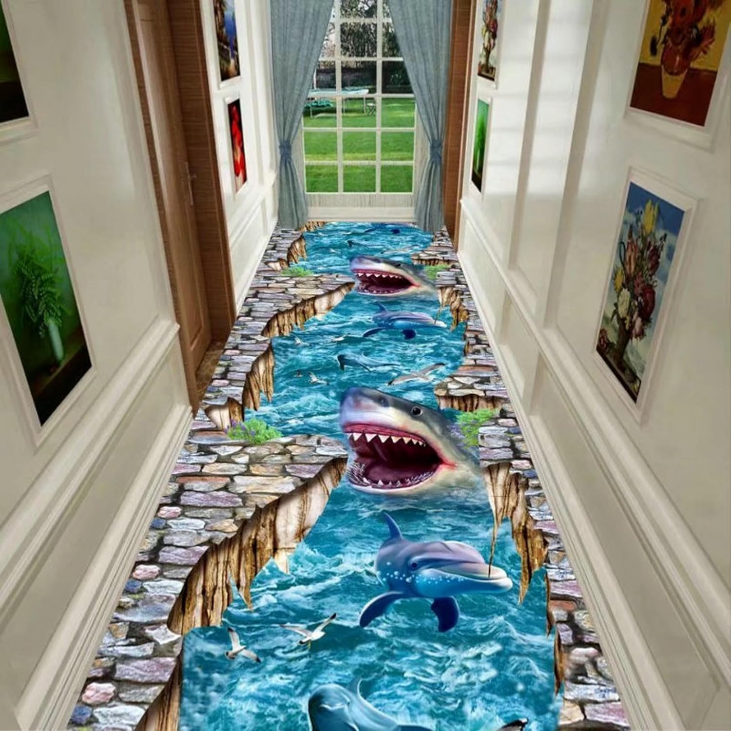 Amazon.com: SOJAWA Ferocious Shark Dolphin Runner Rug, 2x10ft, 3D ...