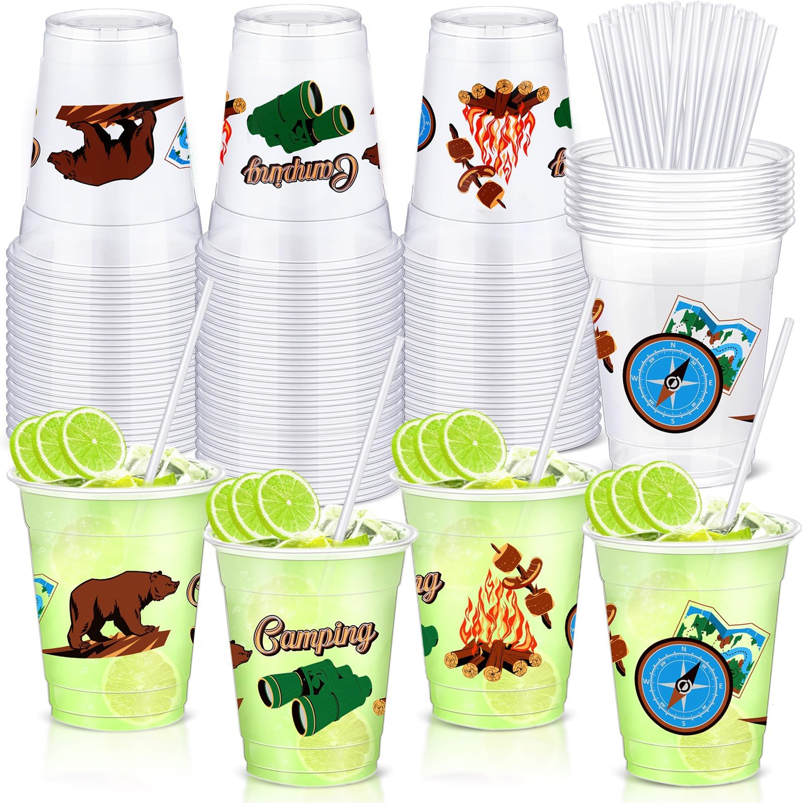 Amazon.com: Sliner 50 Pcs Camping Cups Bulk Camping Theme Plastic Cups ...