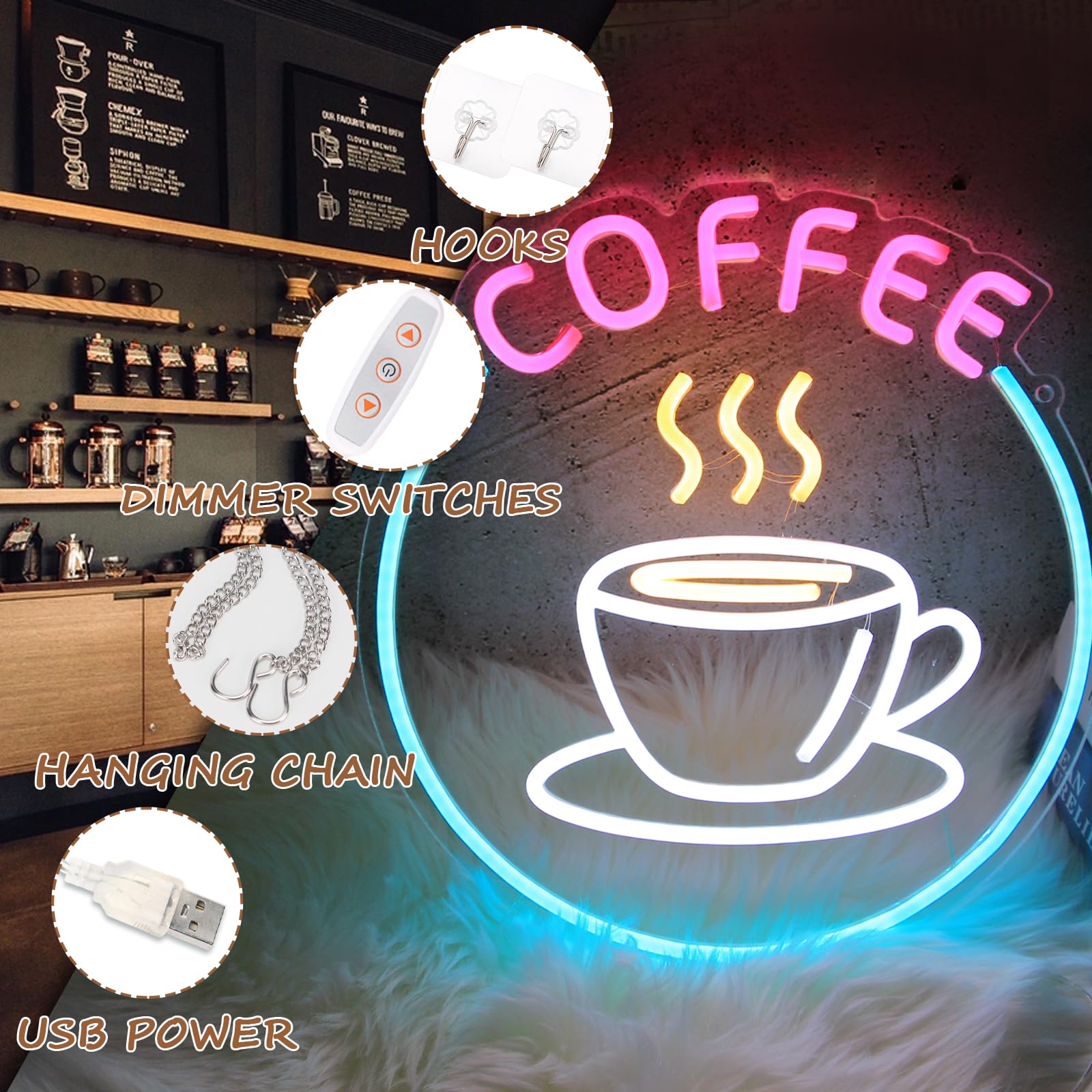 MIXIAOKIT Coffee Bar Neon Sign Coffee Neon Lights Neon Signs for Wall ...