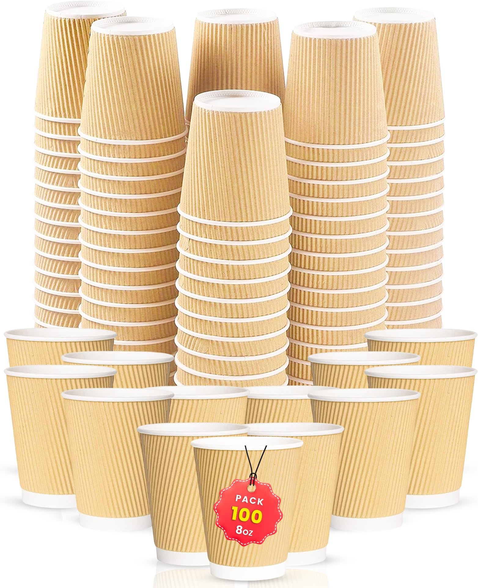 SilverStar 100 x 8oz Disposable Ripple Kraft Triple Walled Paper Brown ...