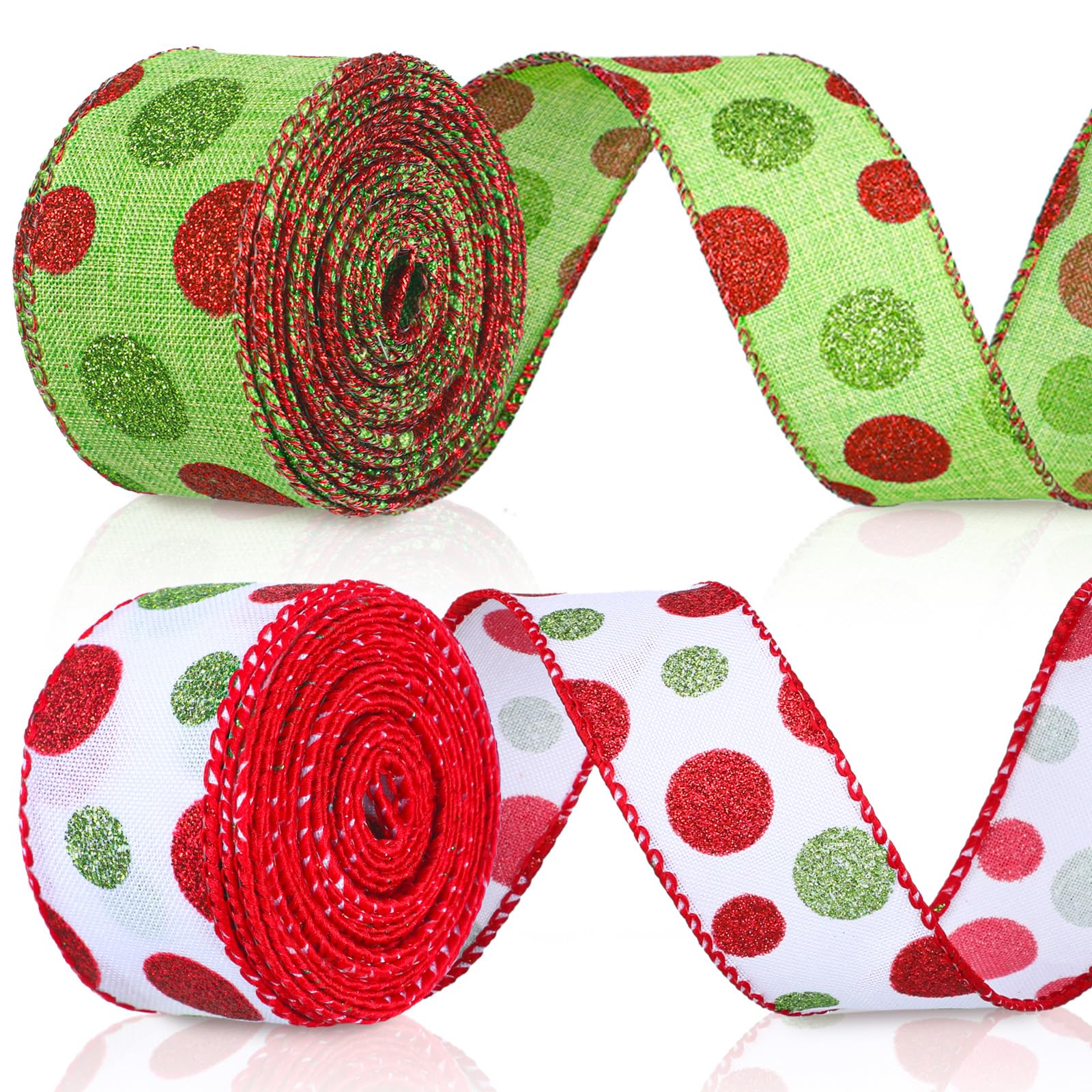 Amazon.com: Tatuo 2 Rolls Christmas Glitter Wired Ribbon Christmas Tree ...