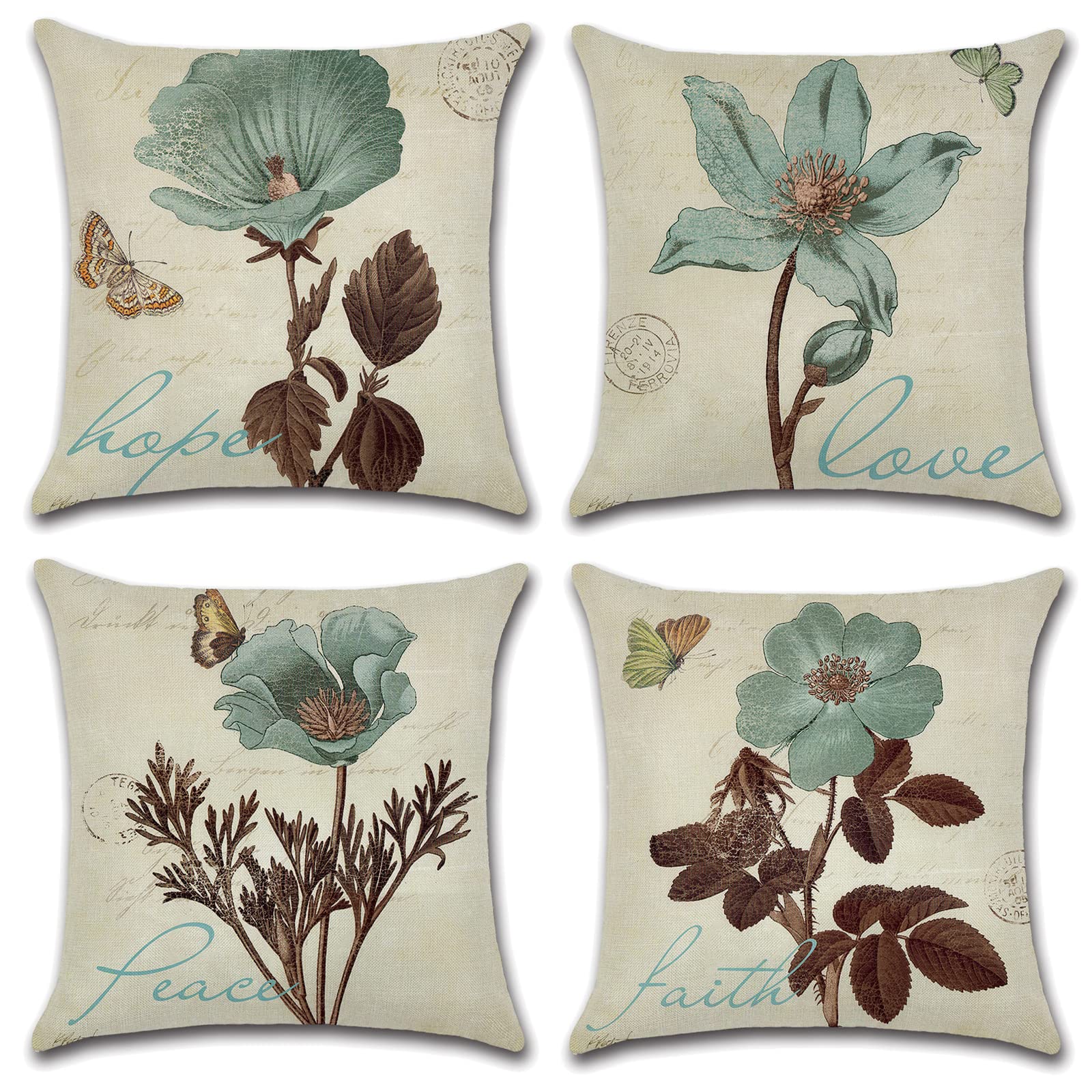 OCEUMACO Linen Cushion Covers 50cm x 50cm Sofa Bedroom Set of 4 Square ...