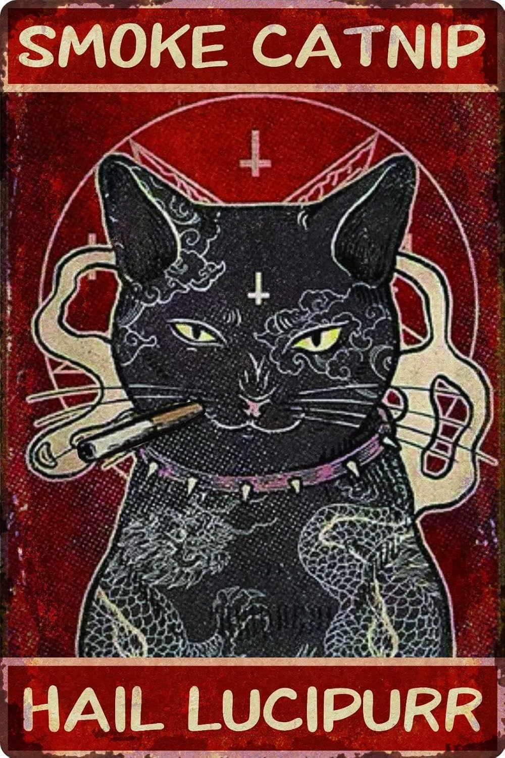 Amazon.com: Funny Cat Sign Poster Art Decor Smoke Wall Art Bathroom ...