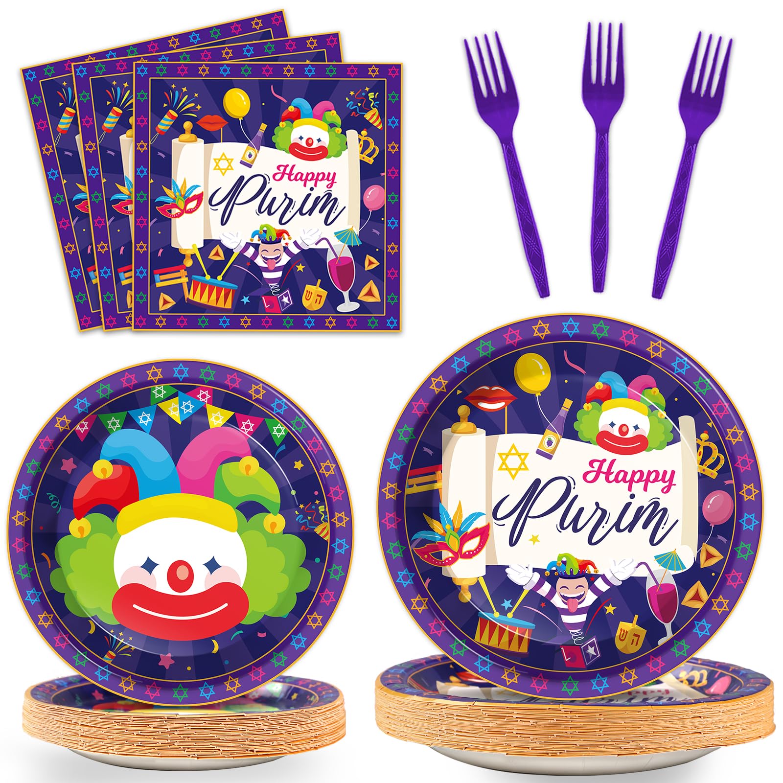 Snapklik.com : Gisgfim 96 Pcs Happy Purim Plates And Napkins Party ...