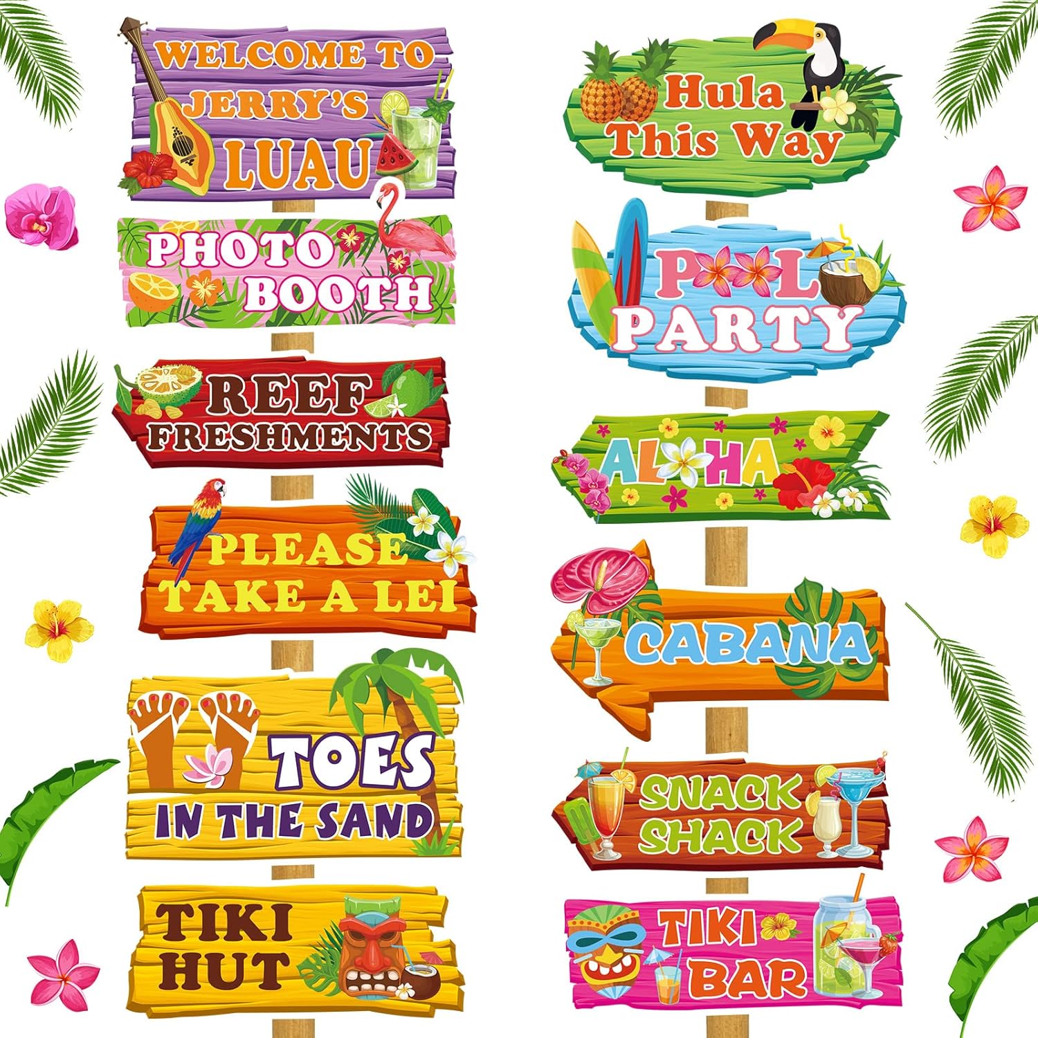 Amazon.com: Sratte 24 Pcs Luau Party Welcome Sign Hawaiian Party ...