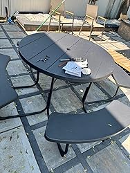 Amazon.com : Giantex Picnic Table Set for Up to 8 Persons, Round Outdoor Table and Bench Set ...