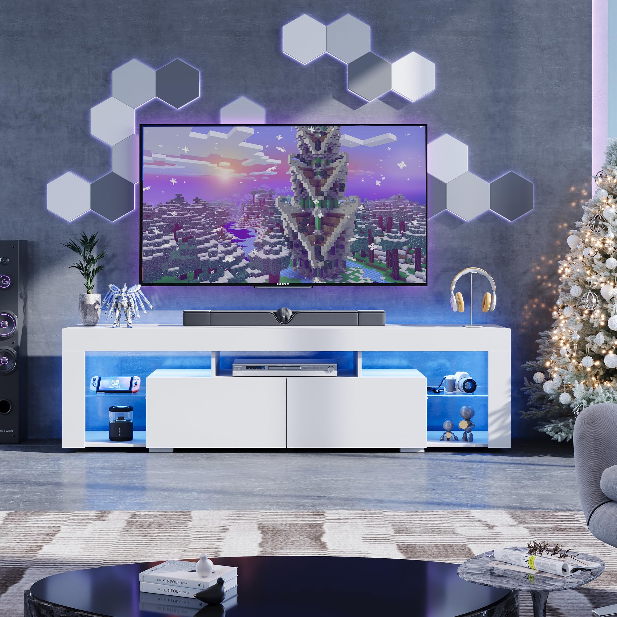 Snapklik.com : WLIVE 63 Inch TV Stand, LED Entertainment Center For 60 ...