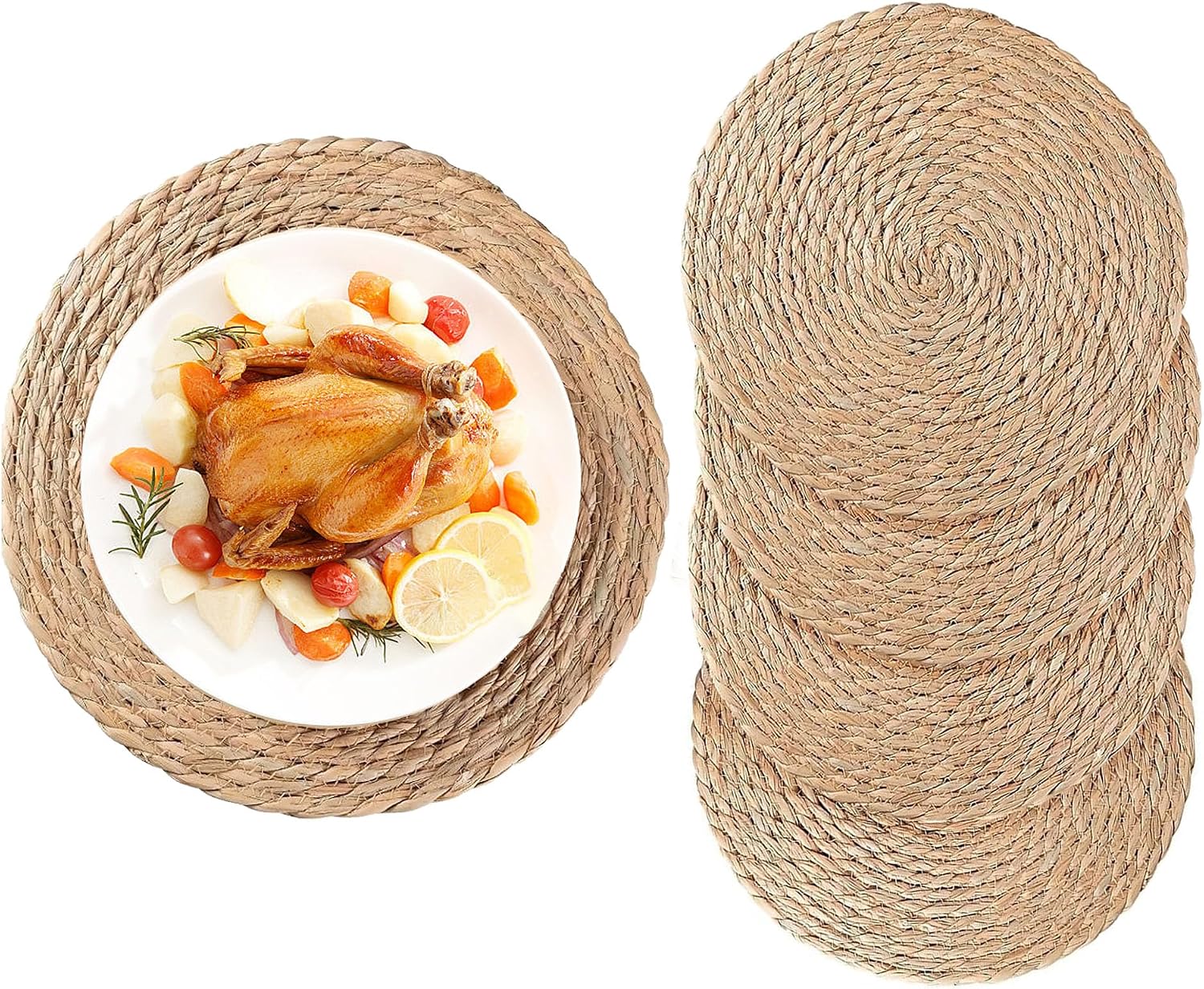 Amazon.com: Woven Placemats Set of 4, 12 Inch Rattan Placemats Wicker ...