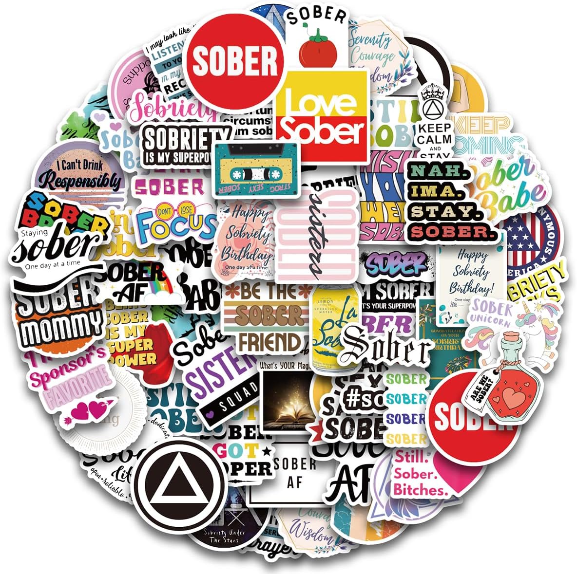 Amazon.com: 61 PCS Sober Stickers Sobriety Vinyl Waterproof Aesthetic ...