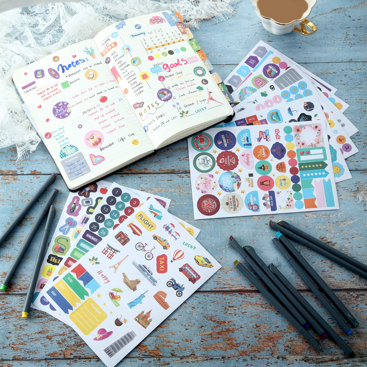 16 Sheets Planner Stickers Set, Over 1200 Assorted Mini Icons Daily ...