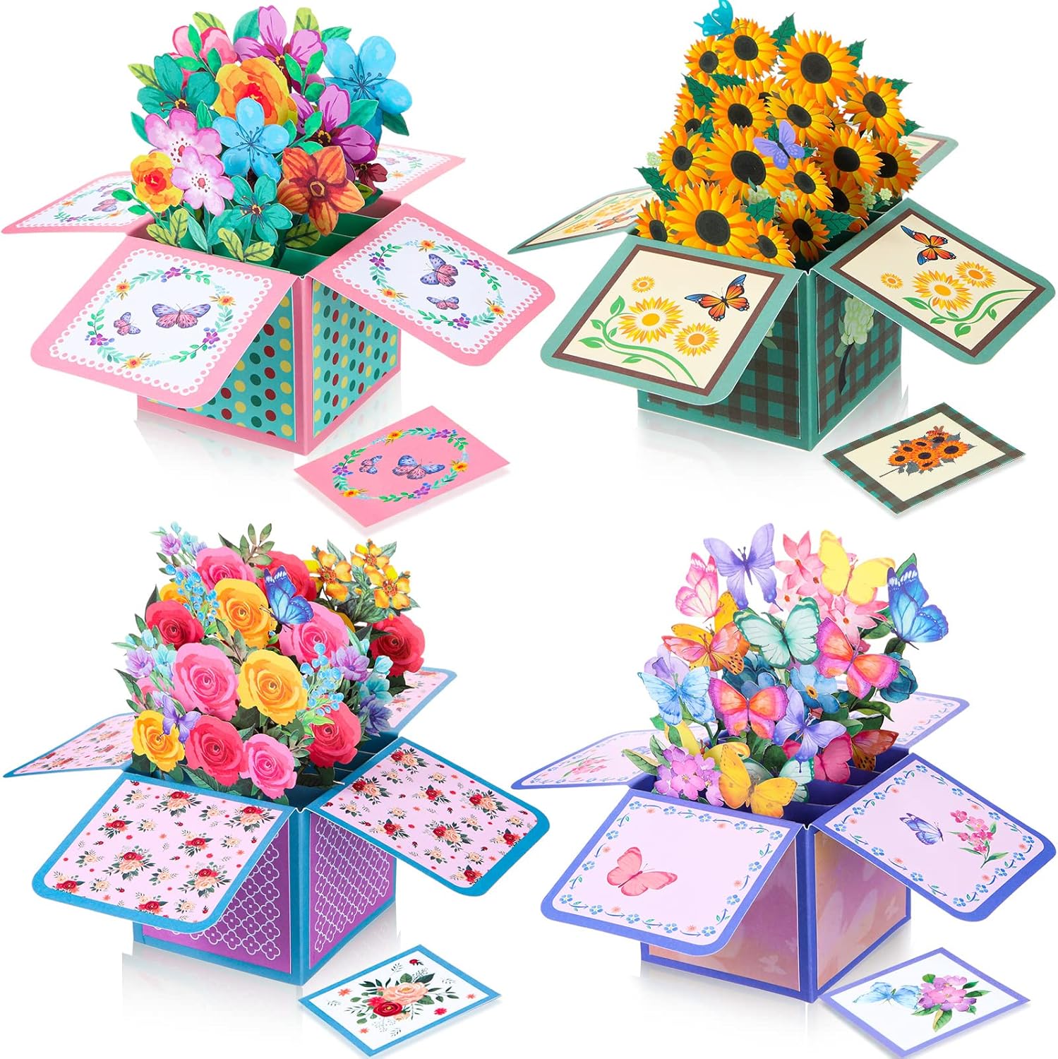 Amazon.com : 4 Pcs Sunflower Butterfly Rose Flower Pop up Card for ...