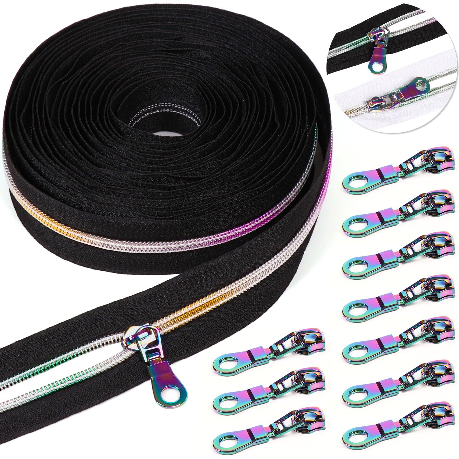 Amazon.com: PECMER #5 Rainbow Zipper Tape by The Yard with Pulls-6 ...