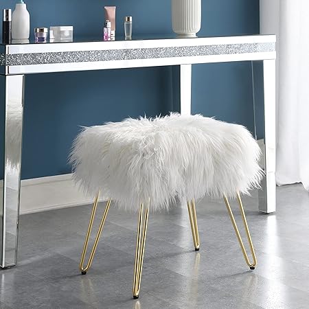 Amazon.com: Comfortland Faux Fur Vanity Stool for Vanity Desk ...