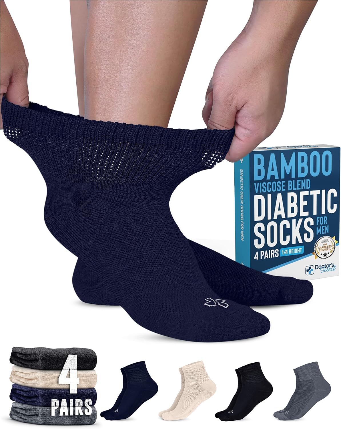 Amazon.com: Doctor's Select Diabetic Ankle Socks for Men - 4 Pairs Non ...