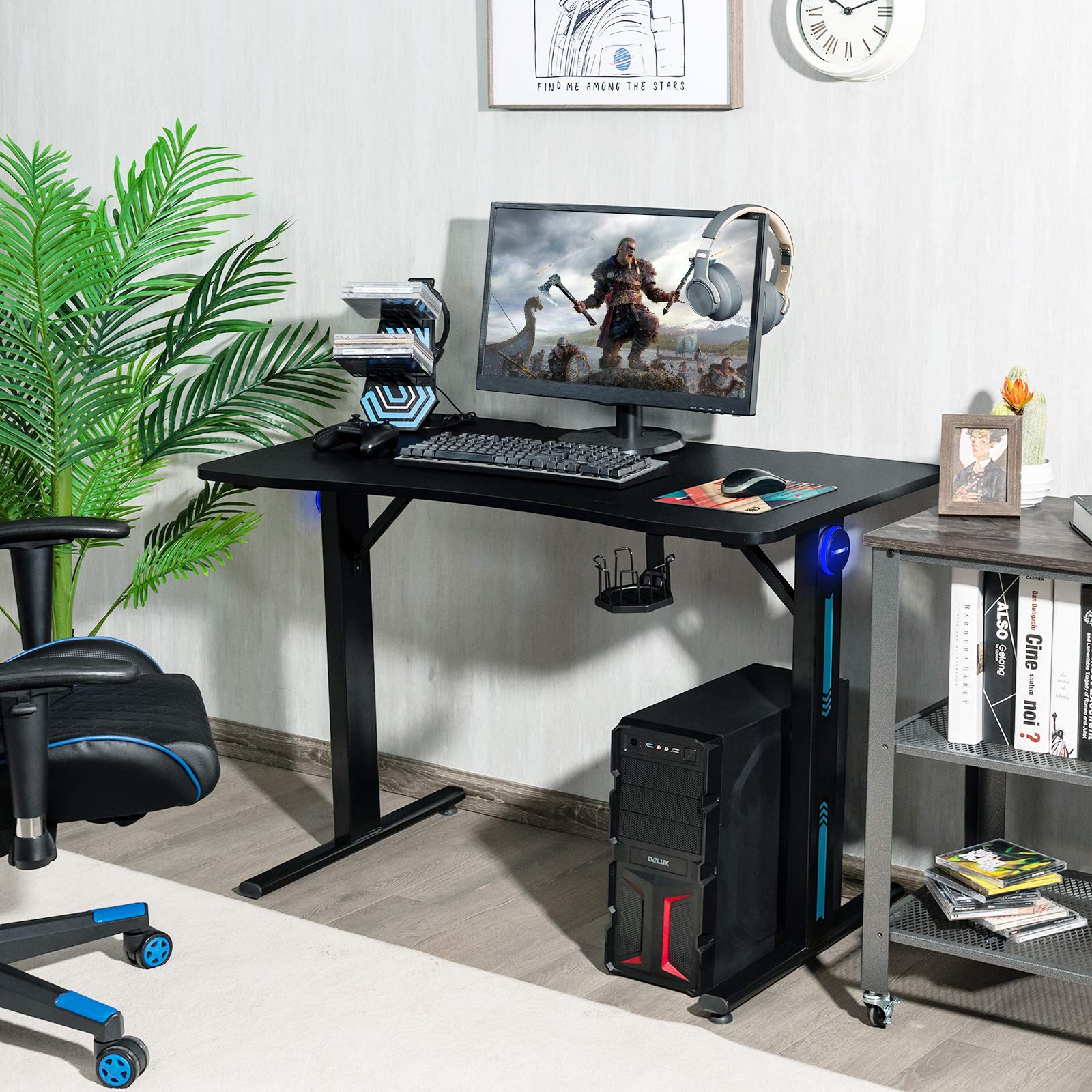 Tangkula Gaming Desk, T-Shaped Computer Desk w/Game Controller Stand ...
