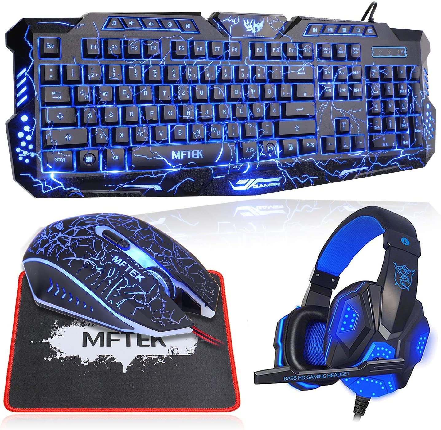 Amazon.in: Buy Gaming Keyboard Set, MFTEK USB Wired LED Red/Blue/Purple ...