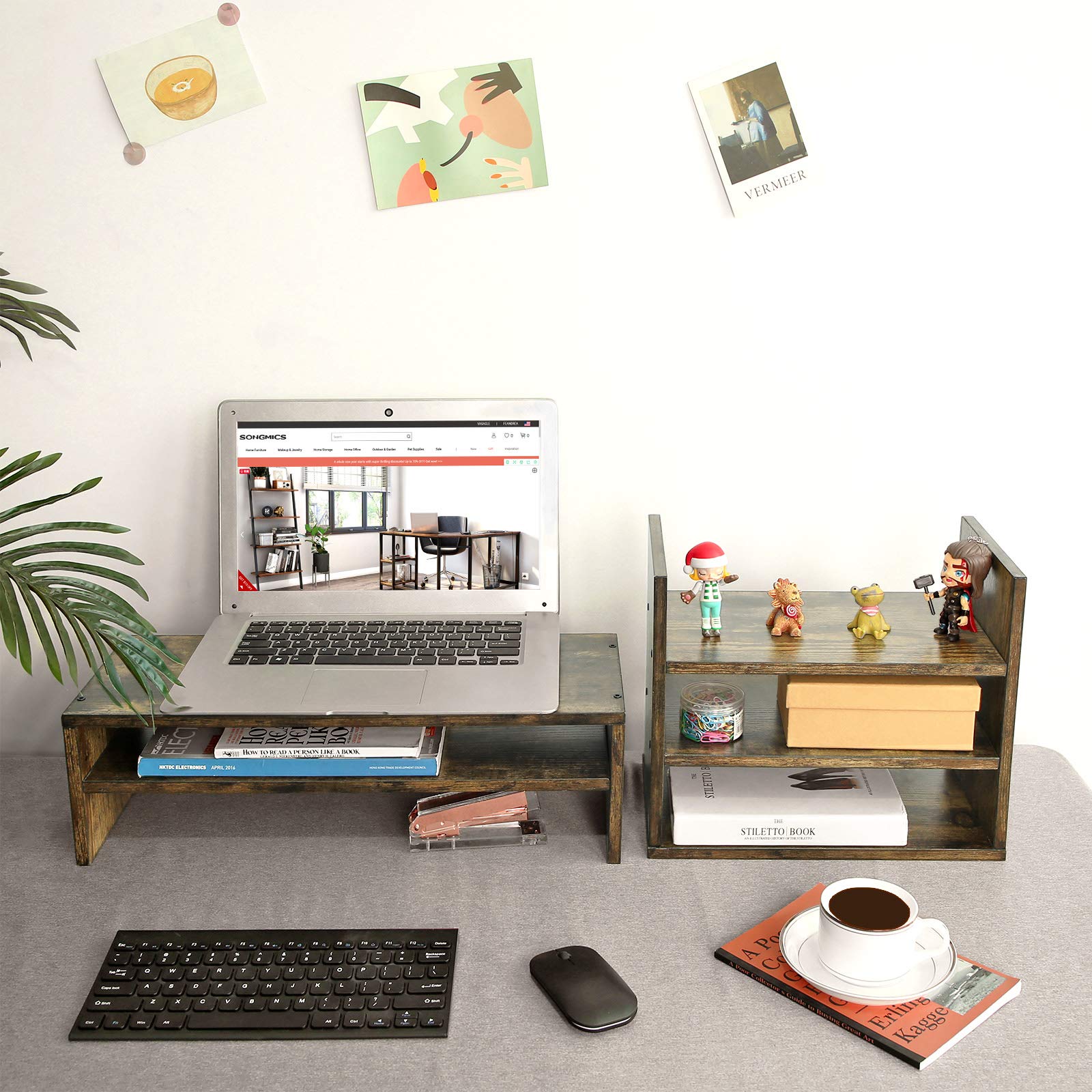 Buy SONGMICS Computer Monitor Stand, Wooden Laptop Riser, 2-Tier Table ...