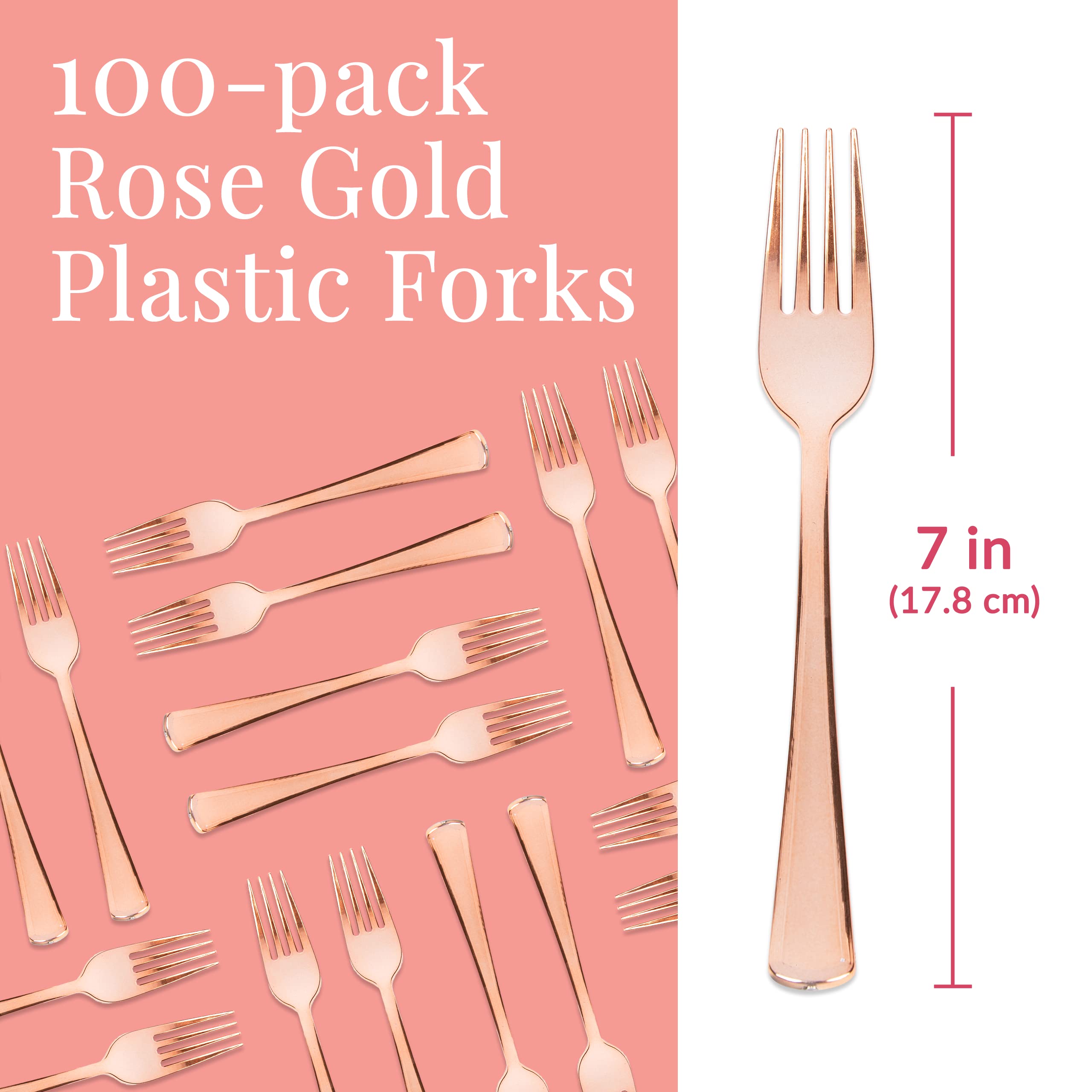 Prestee 100 Rose Gold Plastic Forks Heavy-Duty, Heavyweight Plastic ...