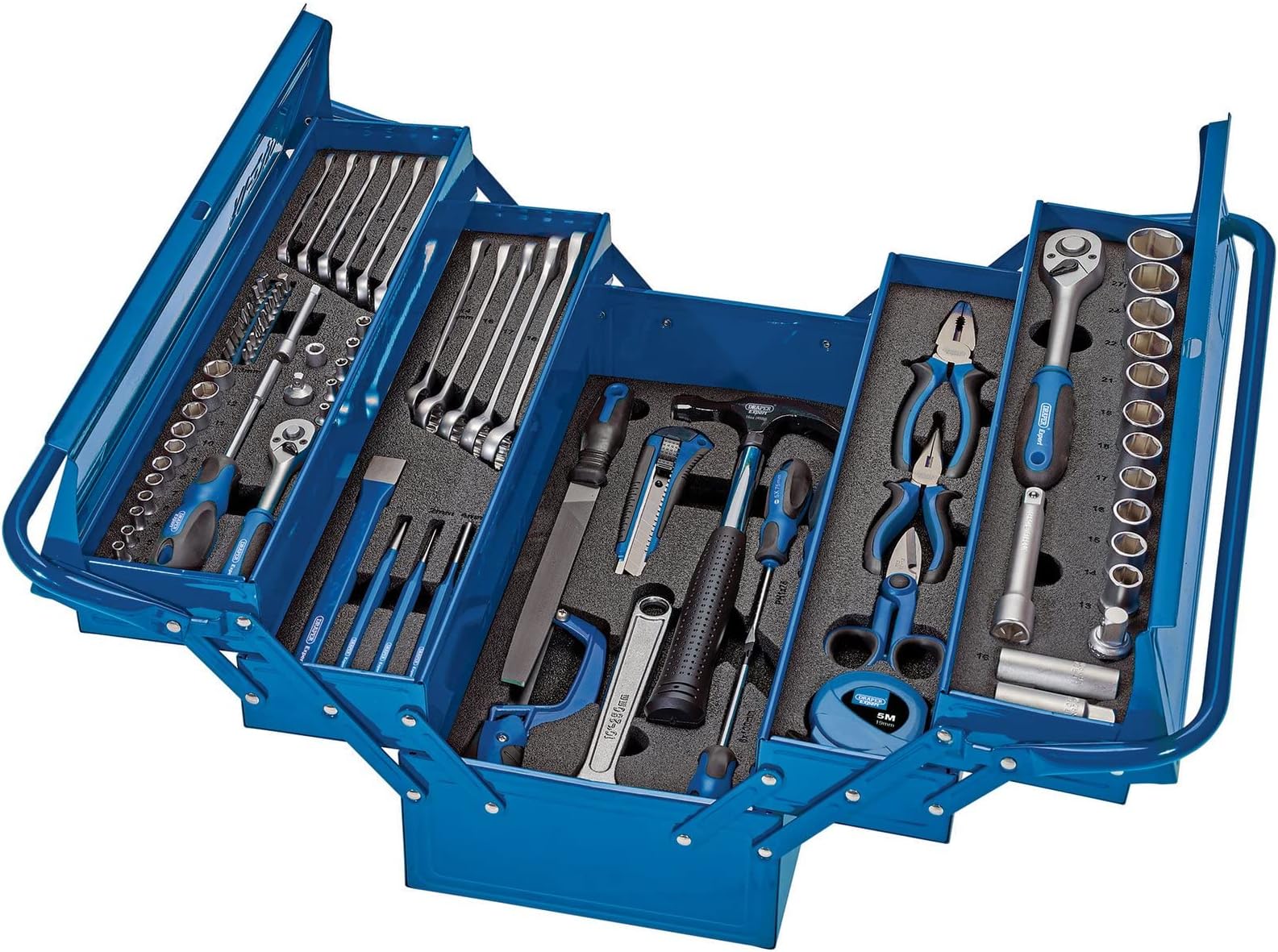 Draper 70282 Tool Kit with Cantilever Toolbox, (90 Piece), Blue and ...