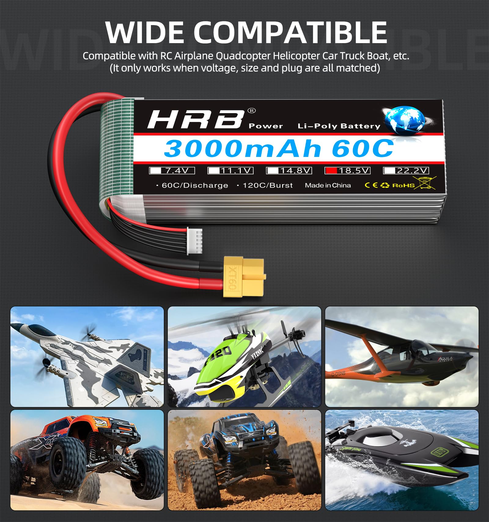 Snapklik.com : HRB 5S Lipo Battery XT60 3000mAh 18.5V 60C RC Lipo ...