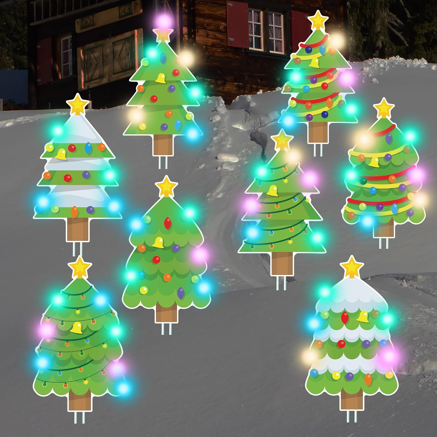 Amazon.com : 8Pcs Christmas Tree Yard Signs with 2 x 5m LED Lights ...