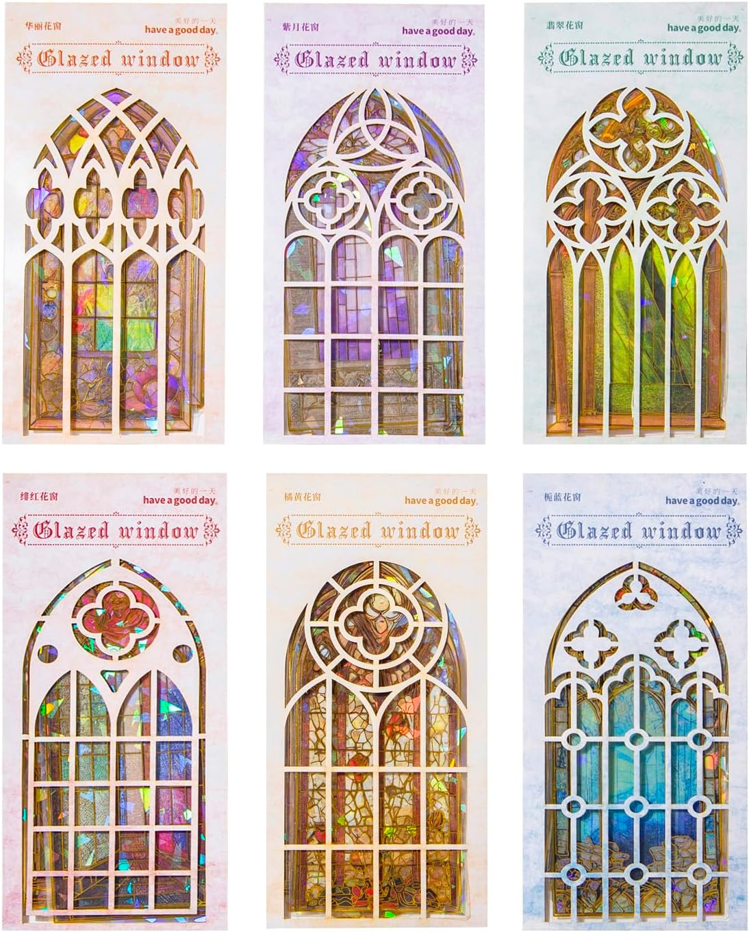 60pcs Vintage Glazed Window Themed Stickers, 6 Packs Holographic Gothic ...