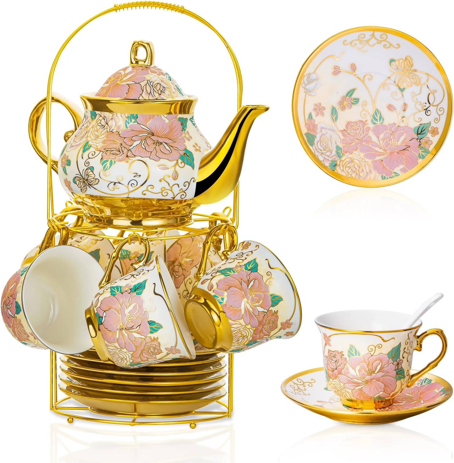 Amazon.com | Tea Sets, Vintage Coffee Pot Set with 6 Coffee Cup and Tea ...