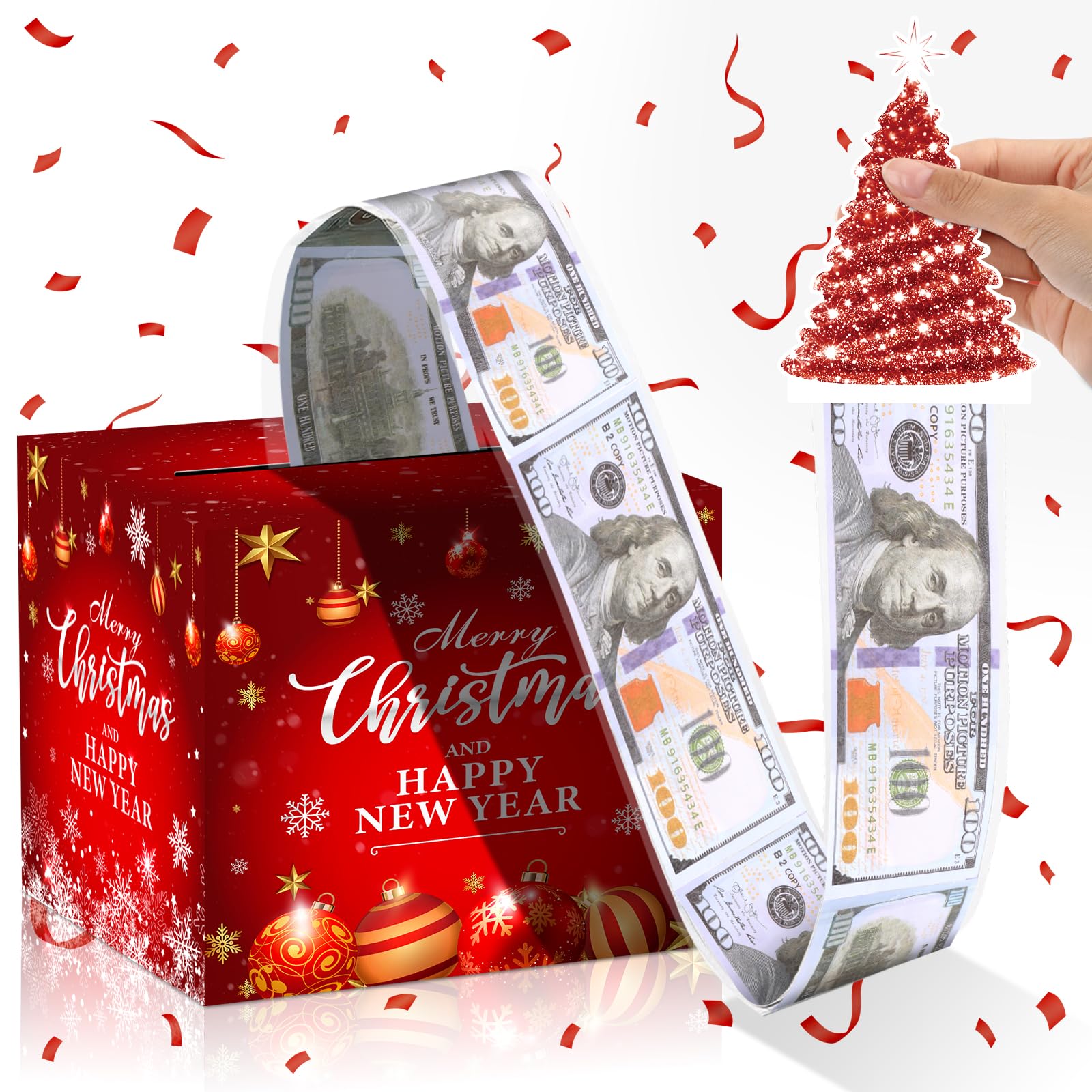 Amazon.com: Christmas Money Box for Cash Gift Pull Surprise Red Merry ...